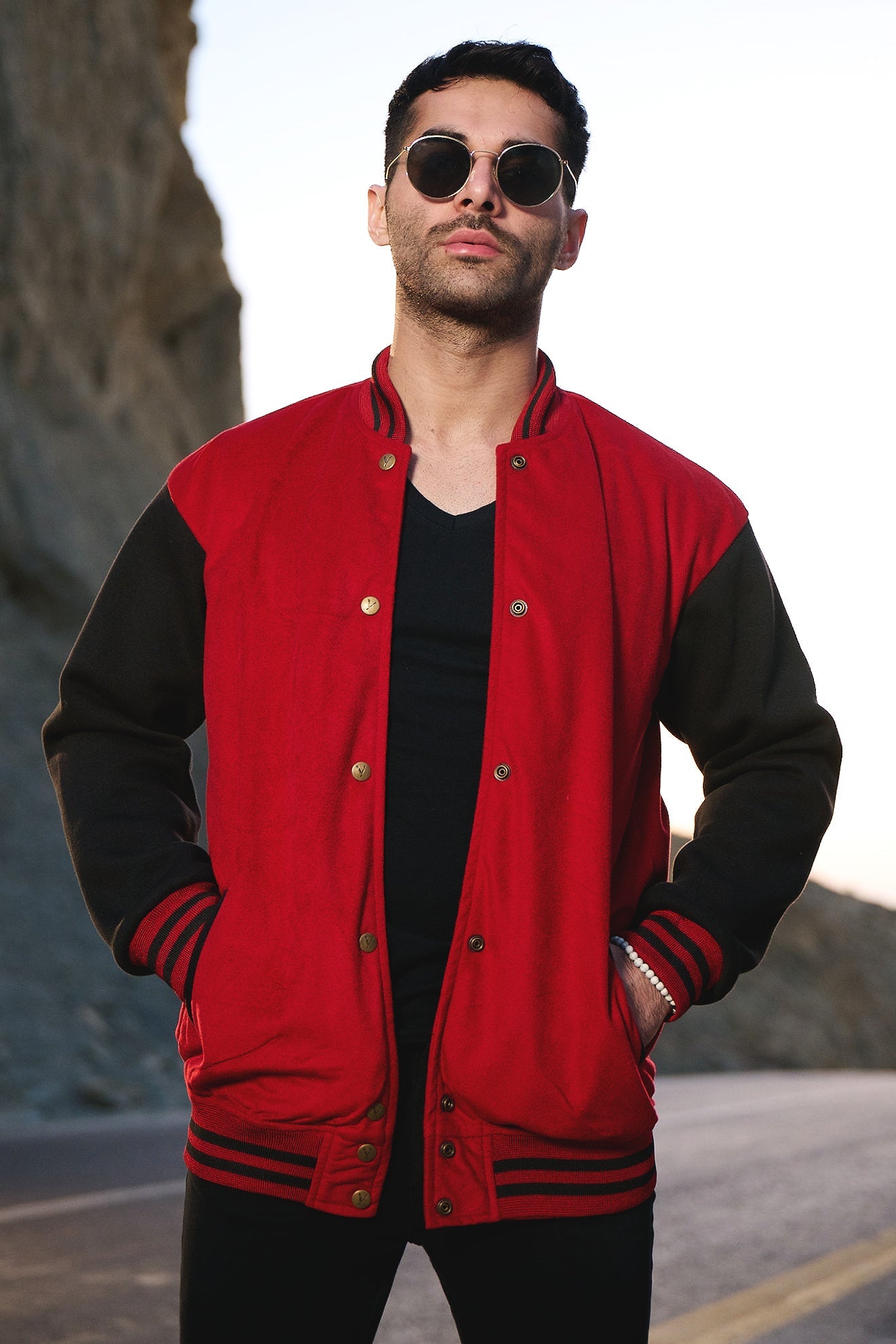 UNISEX VARSITY JACKET RED/BLACK – Yara the Store
